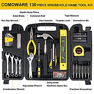 COMOWARE 130 Piece Tool Set, General Household Hand Tool Kit with Plastic Toolbox Storage Case