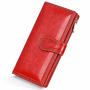 VOCUS Womens Leather Wallet Bifold Long Wallet Large Capacity Credit Card Holder Ladies Zipper Clutch