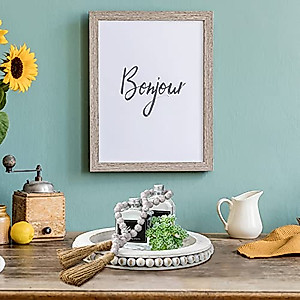 Wood Beaded Tray and Wood Bead Tassels Garland Decorative Farmhouse Style Distressed Whitewashed Wooden Tray for Kitchen Counter or Serving Tray (Classic Style)