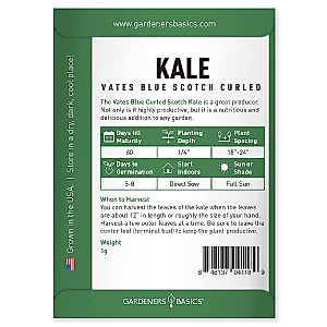 Gardeners Basics, Kale Seeds for Planting, Heirloom, Non-GMO Vegetable Variety - Great for Indoor, Outdoor, and Hydroponics Gardening (Vates Blue Scotch Curled)