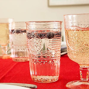Bormioli Rocco Romantic Set Of 6 Tumbler Glasses, 11.5 Oz. Colored Crystal Glass, Cotton Candy Pink, Made In Italy.