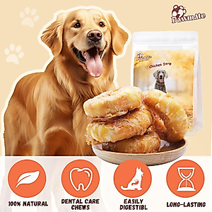 Pawmate Dog Treats Large Breed, Chicken Wrapped Rawhide Donuts Ring Rawhide Dog Chews Long Lasting Grain Free Snacks with Taurine for Medium Large Dogs 4 Counts