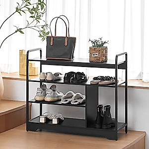 Vagusicc Shoe Rack, 4-Tier Wood Shoe Organizer, Shoe Shelf with Boots Storage 32.5 '', Sturdy Shoe Organizer, for Hallway Front Door, Entryway, Closet, Dorm Room, Industrial