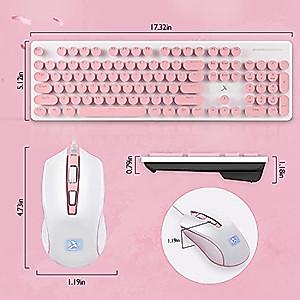 LexonElec Wired USB Keyboard Mouse Combo Gamer N518 104 Keys White LED Backlit Punk Keycap Ergonomic Pro Gaming Keypad + 1600DPI 4 Buttons Optical Game Mice for Laptop PC (Pink & White Light)