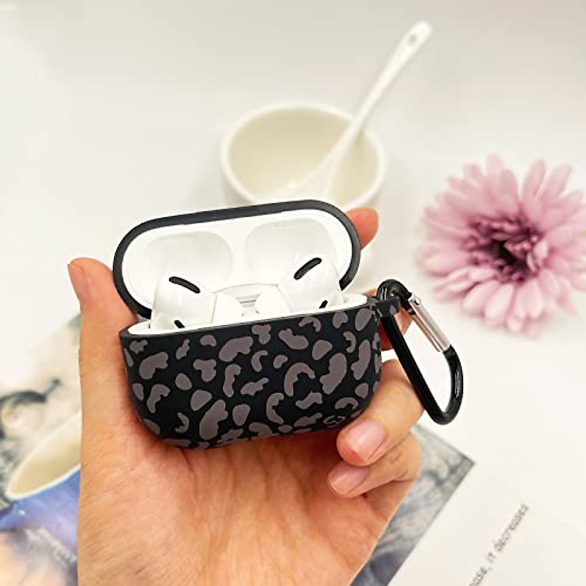 KOUJAON AirPods Pro Case Cover Soft Silicone Protective Skin with Keychain Cute Printed AirPods Pro Wireless Charging Case 2019 Full-Body Shockproof Shell for Women Men (Grey Cheetah)