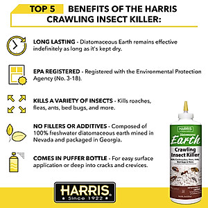 Harris Diatomaceous Earth Crawling Insect Killer, 8oz for Roaches, Fleas, Ants, Bed Bugs, and More…