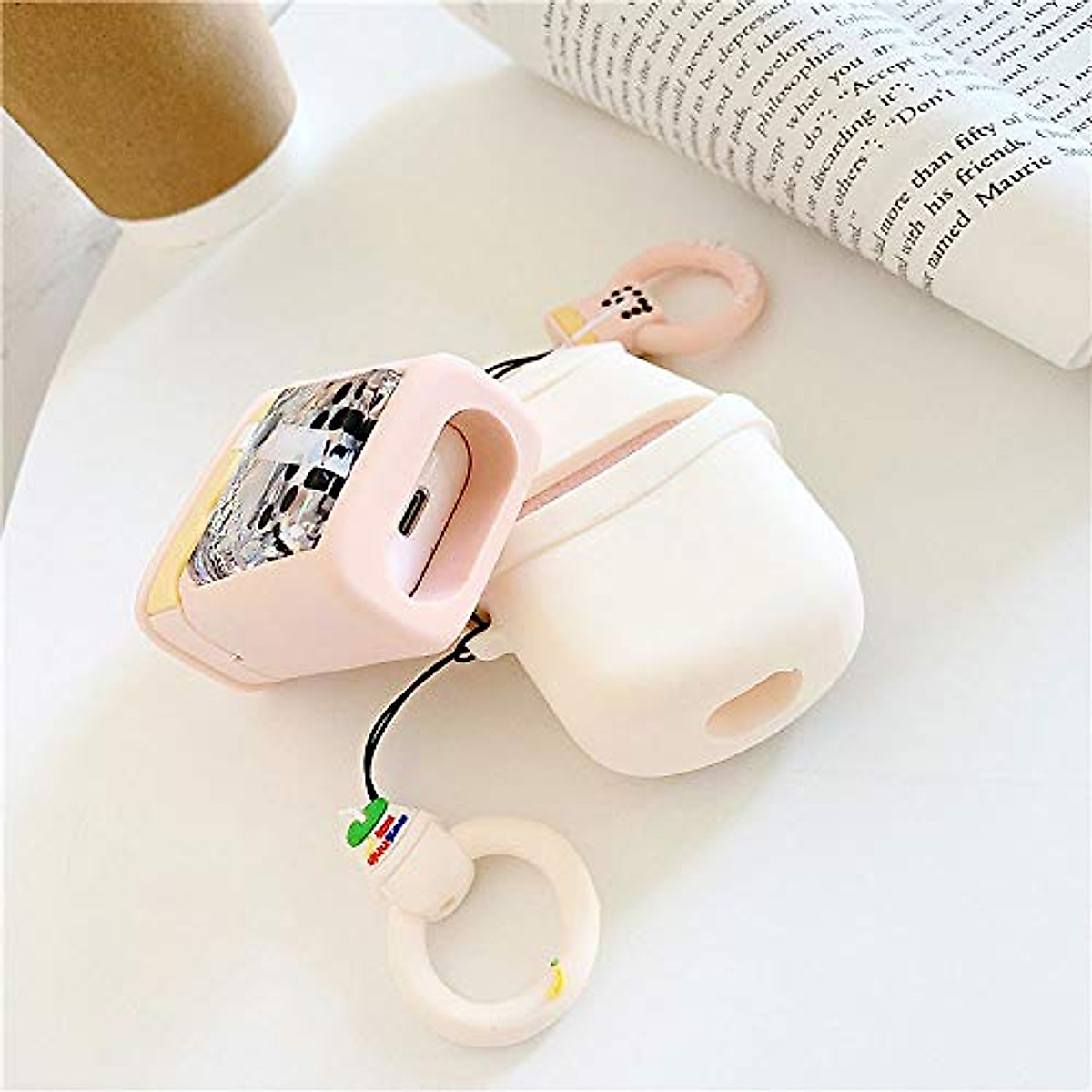 Rertnocnf Compatible with Earbuds Case Airpods 1 & 2, Creative 3D Quickstand Moving Bling Glitter Pearl Milk Tea Cup Cute Soft Silicone Protective Wireless Earphone Charging Case Decoration