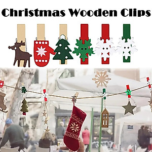 50pcs Christmas Clips Mini Clothes Pins Wooden Clothespins Photo Clips Small Wood Clips Set DIY Hanging Pegs for Christmas Cards Paper Crafts Holiday Party Supplies,Red Gloves