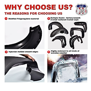 PIT66 Fender Flares,Compatible with 2004-2008 Ford F150(NOT For Heritage), Rugged Black Pocket Riveted Textured Style Wheel Flares Set, 4 Pcs