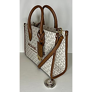 Michael Kors Mirella Small Shopper Top Zip Bag bundled SM TZ Coinpouch Purse Hook (Vanilla/Luggage)
