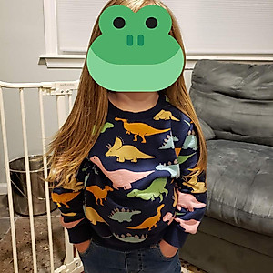 Julerwoo Girls Cotton Sweatshirts Dinosaur Printed Crewneck Tops (2T, Navy)