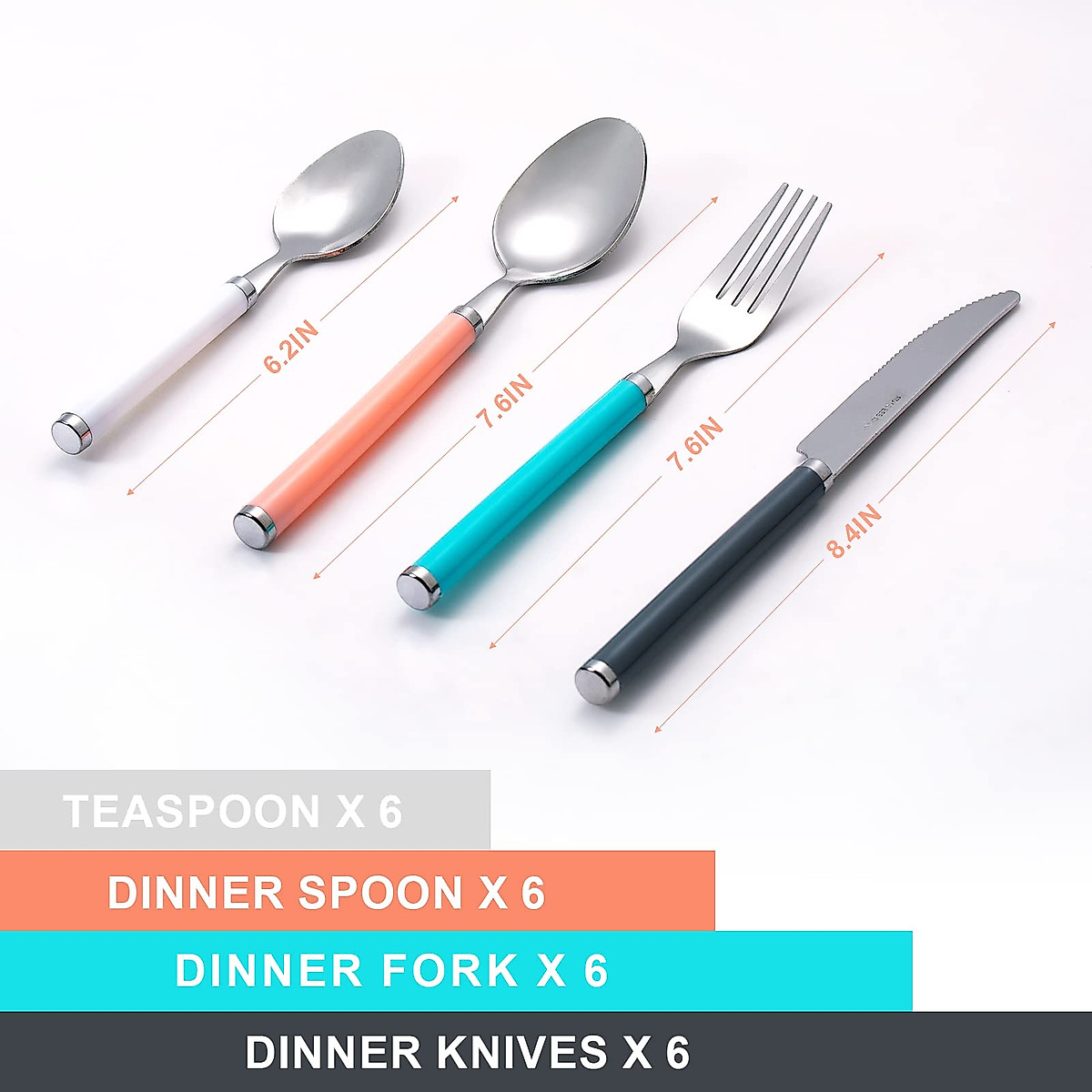 Cutiset 24 Pieces Stainless Steel Kitchen Flatware Set with Organizer, Camping Silverware Set with Colored handles,Set of 6