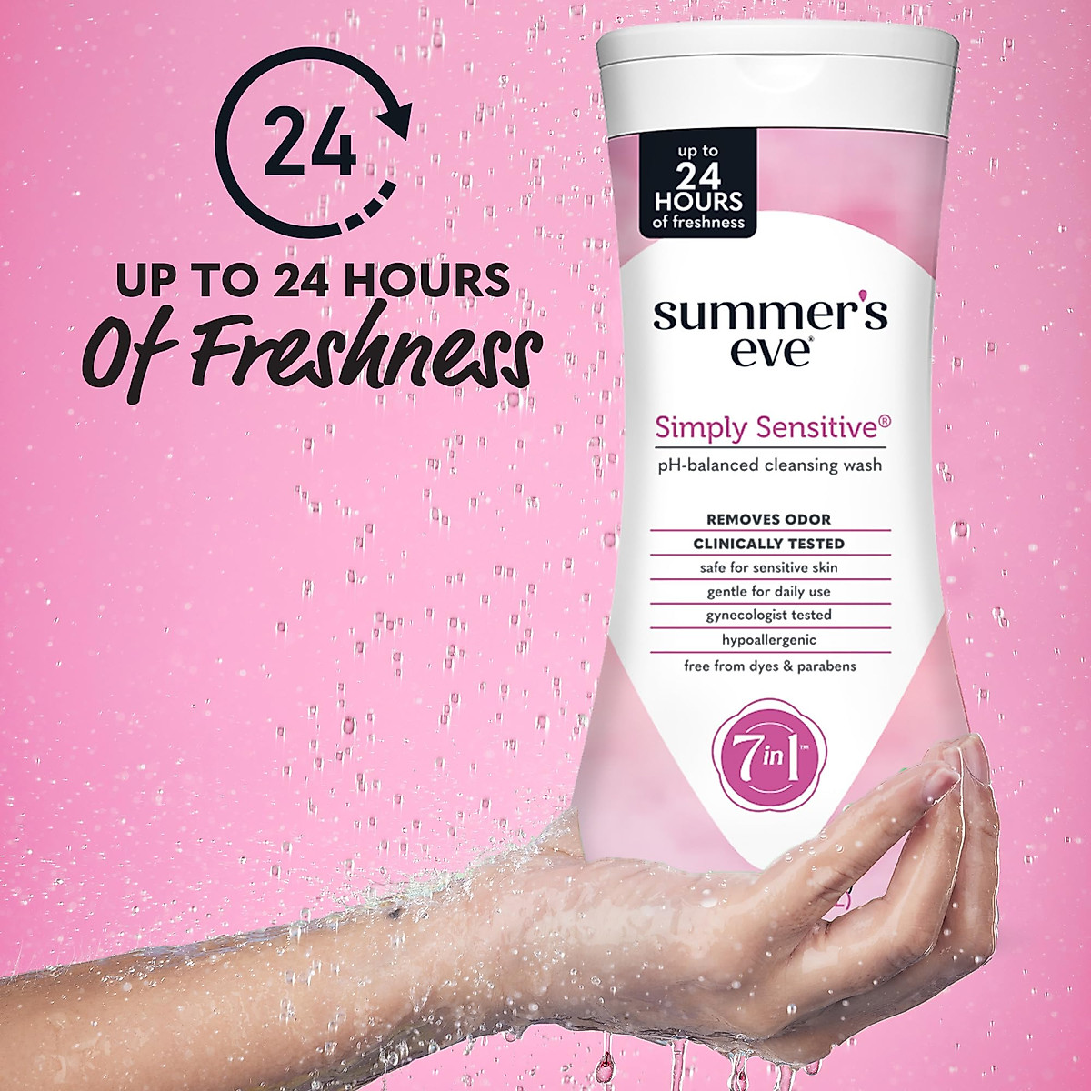 Summer's Eve Simply Sensitive Daily Gentle All Over Feminine Body Wash, Removes Odor, Feminine Wash pH Balanced, 15 fl oz