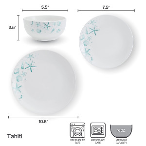 Studio Nova Tahiti Coastal 12 Piece Dinnerware Set, Service for 4, Multicolored