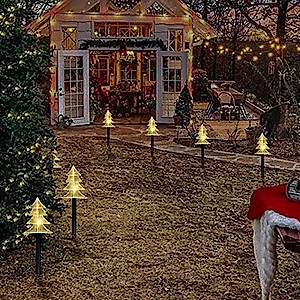 Christmas Tree Pathway Lights Outdoor, Solar Christmas Lights, Garden Christmas Path Lights, Set-of-5 Stick Walkway Lights Christmas Garden Decor(Warm White)