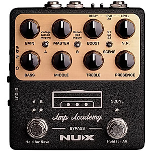 Briskdrop NUX NGS-6 Amp Academy Amp Modeler Guitar Pedal - Bundle with 2 Instrument, 2 Patch, 1/4'' TRS and XLR Cables, Brown,Red
