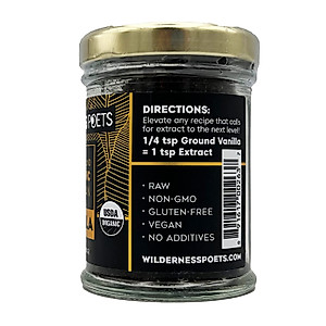 Wilderness Poets Pure Vanilla Powder - 100% Organic Ground Vanilla Beans - Tahitian Variety, Grade A | Potent, Super Aromatic, Perfect for Chefs, Baking, Ice Cream, Coffee Lattes, 1 Ounce (28 Grams)