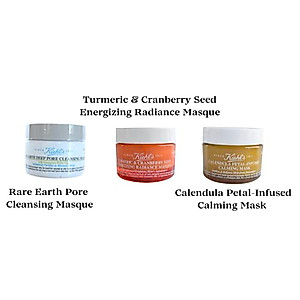 Kiehl's Merry Masking Trio Holiday Gift Set:: Turmeric & Cranberry Seed Energizing Radiance Mask, Calendula Petal-Infused Calming Mask, and Rare Earth Deep Pore Cleansing Mask