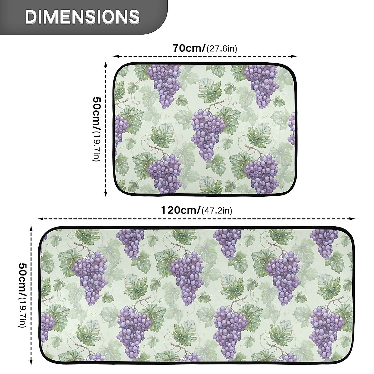 ALAZA Grapes Purple Kitchen Mat Set 2Piece,Super Absorbent Kitchen Rugs Mats Non Slip Waterproof Easy Clean Carpets Rugs for Kitchen Floor Sink Laundry Runner Area Rug Carpet