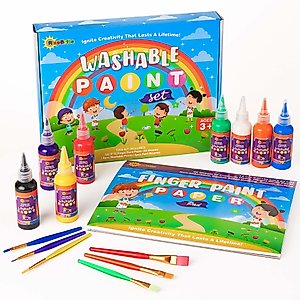 Kids Paint Washable Paint for Kids Non Toxic Paint for Toddlers Washable - Finger Paint Paper for Painting Kids Washable Paint Set Brushes | Toddler Paint Set for Kids Paint Set, Toddler Painting Set
