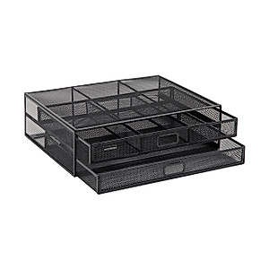 Mind Reader Monitor Stand, Ventilated Laptop Riser, Storage Drawer, Office, Metal Mesh, 15.75"L x 11.75"W x 4.5"H, Black