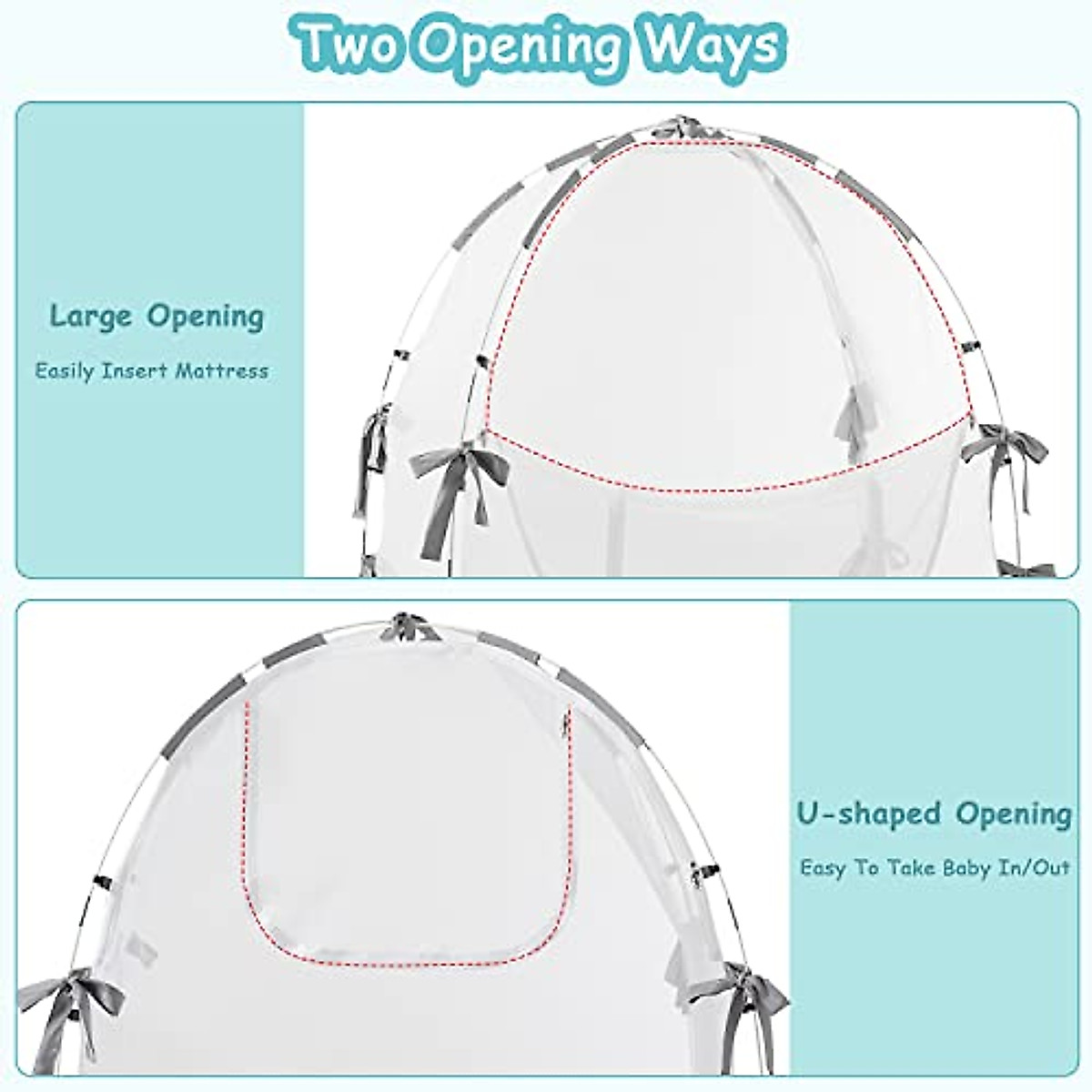 YOMECHEO Baby Crib Tent, Baby Safety Crib Tent to Keep Baby from Climbing Out and Falling, Crib Net to Keep Baby in，Baby Crib Cover Against Cats, Easy Set Up with Stable Rods Structure and Snaps