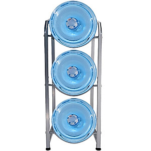 Iococee 5 Gallon Water Jug Stand, 5 gallon water jug holder, With guardrail to prevent falling, 5 gallon water jug rack for 3 Bottles (3-tiers Silver) for Home, Office Organization