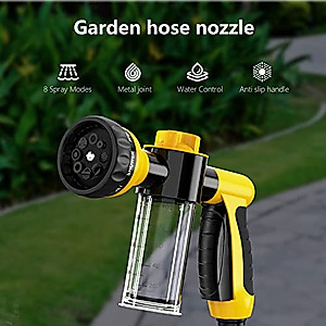 Spray Gun Nozzle, SUMLINK Garden Hose Attachment Spray Gun Nozzle with Reservoir for Soap or Fertiliser (Yellow)