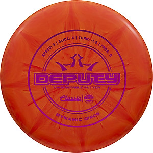 Dynamic Discs Classic Blend Burst Deputy Disc Golf Putter | Throwing Frisbee Disc | Consistent Flight | Stamp Color Will Vary (Orange)