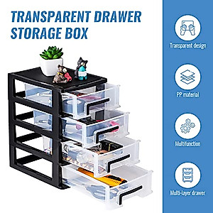 Plastic Drawer Type Closet Four- layer Storage Cabinet Pull Out Bin Organizer Drawer, Dresser Organizer Home Dresser Portable Storage Cabinet for Desk, Shelf, Cupboard, or Cabinet Organization