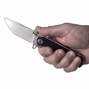 KRUDO Knives KARSINO10 LTE Folding EDC Knife with Drop Point Blade, G10 Inlays, SS Ball Bearing Washers, Louis Krudo’s Original Thumb Wedge for Pocket Deployment, Tactical Pocket Knife, Pocket Art.