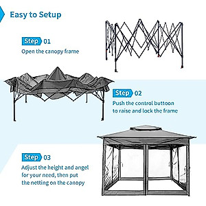 TABU 11x11 Pop Up Gazebo, Outdoor Canopy Tent, Pop-Up Gazebo Tent with Mosquito Netting, Pop-Up Gazebo Shelter with Zippered Screen Wall Panels for Patio Garden Backyard (Dark Grey)