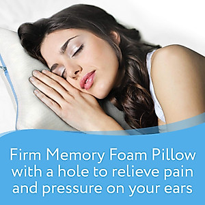 IMPRESA Firm Memory Foam Pillow with an Ear Hole - Includes 2 Pillowcases - FSA/HSA Eligible - Helps Reduce Ear Pain from CNH, Pressure Sores, Post Ear Surgery, Ear Pain or Ear Plugs - Non-Adjustable