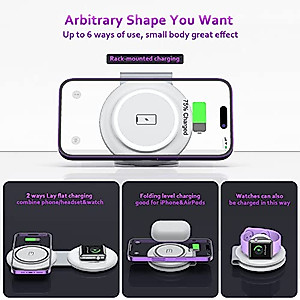 UCOMX Nano Mini Magnetic 2 in 1 Wireless Charger,Traveler Wireless Folding Charging Station,Compatible for iPhone 12/13/14/15 Pro Max,AirPods Pro,iWatch Ultra,Travel Charger for Multple Devices