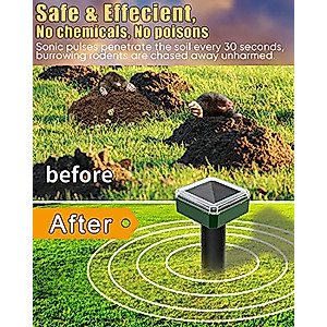 SEEKBIT Ultrasonic Mole Repellent Solar Powered Sonic Mole Snake Gopher Vole Repellent Deterrent Spikes for Lawn Garden Yard, Groundhog Repeller, Waterproof (8 Pack)