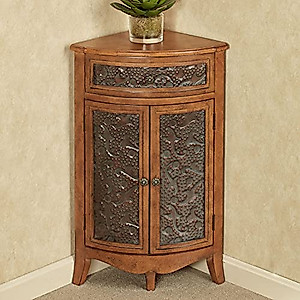 Lonzbard Corner Accent Storage Cabinet Pecan - Handcrafted Wood - Dimensional Designs - Traditional Style Furniture - Wooden Accents for Bedroom, Corners of Room - 30.5 Inches Tall