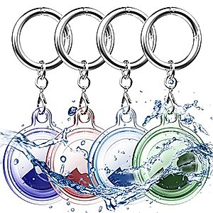 R-fun Airtag Holder, 4 Pack Apple Airtag Case with Keychain,AirTag Holder for Dog Collar, Wallet,Kids, Keys, Super Protective Scratch-Proof and IP7 Waterproof (4 Colors)-Blue Green Pink Purple