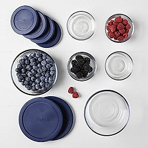 Anchor Hocking Round Food Storage Containers with Blue SnugFit Lids, (12-piece, mixed sizes, BPA and lead free, glass tempered tough for oven, microwave, fridge, and freezer)
