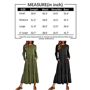 LILLUSORY Womens Long Sleeve Crewneck Ruffle Swing Midi Dress 2023 Fall Casual Loose Tiered Maxi Dresses with Pockets Black