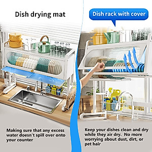 Adjustable (28.34"-31.49") 3 Tier Over The Sink Dish Drying Rack with Cover Large Dish Rack Drainer for Kitchen Storage Counter Above Sink Dish Rack