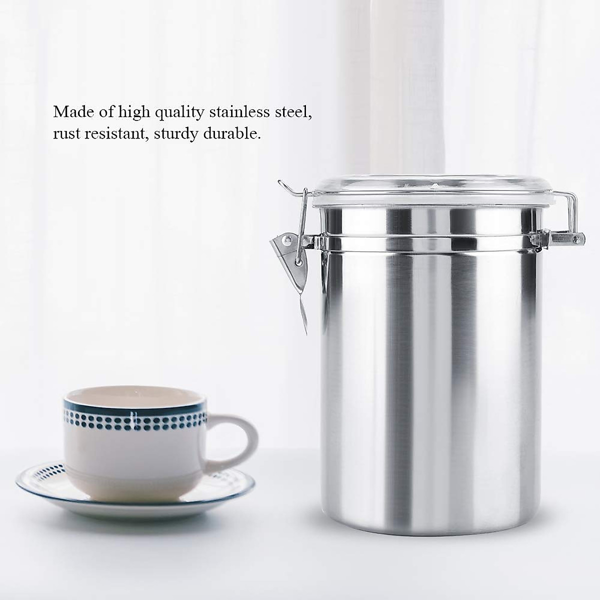 Joyzan Stainless Steel Coffee Canister, Airtight Ground Coffee Bean Storage Container Keep Fresh Organizer Jars Clear Clamp Lid Large Capacity for Kitchen Organization Pantry Tea Flour Sugar 1800ML