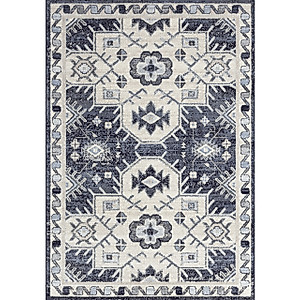 Abani 7'9" x 10'2" (8x10) Geometric Navy Blue & Cream Bedroom Rug Rugs Contemporary Style Non-Shedding Classic Area Rug