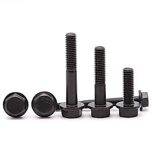 M8-1.25 x 35mm (12 Pack) Flanged Hex Head Bolts, Hexagon Flange Screws Bolts, Black Oxide Finish, 10.9 Grade Alloy Steel, Motocycle Car Bolts Replacements, Partial Thread