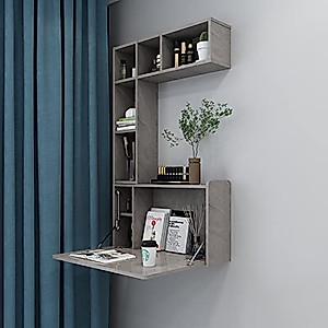 Pmnianhua Floating Desk,Wall Mounted Desk Folding,Space Saving Desk,Folding Wall Desk for Small Space Apartment Bedroom(Dark Grey)