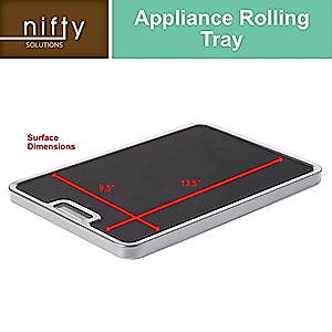 Nifty Small & Medium Appliance Rolling Tray - Silver, Home Kitchen Counter Organizer, Integrated Rolling System, Non-Slip Pad Top for Coffee Maker, Stand Mixer, Blender, Toaster