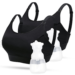 Lupantte Hands Free Pumping Bra for Women 2 Pack, Supportive Comfortable Breast Pump Bra with Pads, All Day Wear Pumping and Nursing Bra in One Breast Pump for Medela, Spectra, Momcozy, etc. (Large)