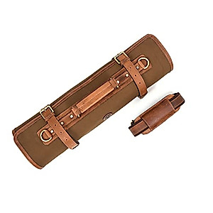 Leather Canvas Knife Roll Storage Bag Expandable 10 Pockets Detachable Shoulder Strap Travel-Friendly Chef Knife Case Roll By Aaron Leather Goods (Cleveland, Canvas Leather)