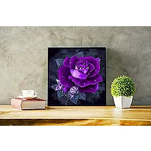 BOHADIY 5d Diamond Painting Kits for Adults Beginner Full Drill for Easy Kids Diamond Arts Crafts Paintings for Home, Office, Wall Decor 11.8×11.8 Inch Purple Rose
