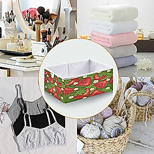 ALAZA Strawberry Daisy Flower Fabric Cube Storage Bin,Collapsible Fabric Bins Organizer Foldable Basket For Closet Cabinet Shelf Office,11.02X11.02X11.02In
