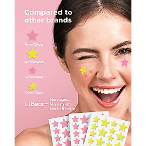 LitBear Acne Patch Pimple Patch, Pink & Yellow Star Shaped Acne Absorbing Cover Patch, Hydrocolloid Acne Patches For Face Zit Patch Acne Dots, Tea Tree Oil & Centella, 112 Patches, 14mm & 10mm